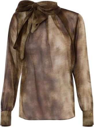 Elisabetta Franchi Femme, Blouses et Chemises, Brun, Taille: 44 FR Blouse Voile Imprim&eacute; Python