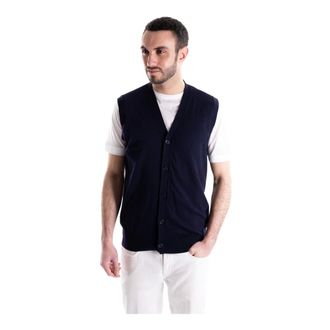 Paolo Pecora Homme, Pulls, Bleu, Taille: XL Gilet Boutonn&eacute; Tricot&eacute; Sans Manches