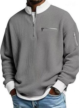 Generic Sweat &agrave; fermeture &eacute;clair contrast&eacute;e &agrave; col montant d&eacute;contract&eacute; pour homme 2026, gris, XXL