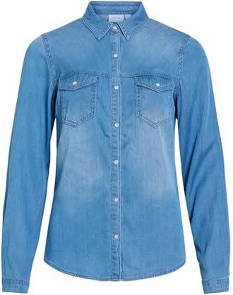 Vila Clothes Vibista Denim Shirt-Noos, Chemise Femme, Bleu (Medium Blue Wash: Clean), 42 (Taille Fabricant: X-Large)