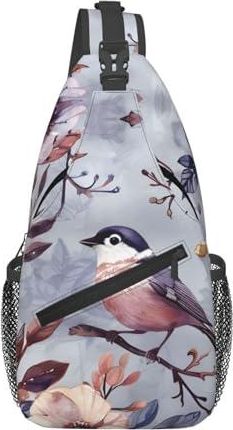 Generic Sacoche Homme Bandouliere Fleur doiseau violette Casual Sacs Poitrine Multifonction Sac &agrave; Dos Militaire pour Cyclisme Femme Homme