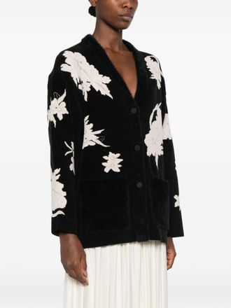Forte_Forte Floral Embroidery Jacquard Cardigan - Black