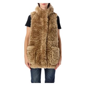 Urban Code Gilet &agrave; capuche en fourrure - Femme - Vestes - Beige - Taille: 42 FR