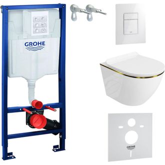 Domino Grohe wc Set mit Vorwandelement, Wand-WC und Sp&uuml;lknopf