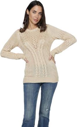 Kor&ouml;shi Pull &agrave; manches longues et col rond Tricot ajour&eacute; sur le devant Beige pour femme Beige, beige, M