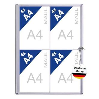 Maul Schaukasten A4 MAULextraslim | Schaukasten Vitrine mit 4x DIN A4 Seiten | Infotafel mit Aluminiumrahmen und Glast&uuml;r | Platzsparende flache Bauweise | 