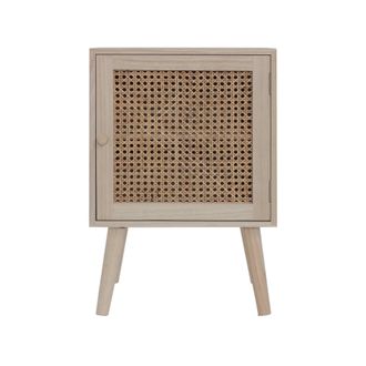 Mobili Rebecca Nachttisch Aus Holz, Nachttisch F&uuml;r Schlafzimmer, 1 Rattan T&uuml;r, Braun, Platzsparend, Mit F&uuml;&szlig;en - Ma&szlig;e HxBxT: 57 x 38 x 30 cm - Art. RE6851
