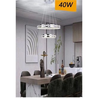 Trade Shop Lustre De Plafond Led 40w Suspendu 2 Anneaux En Cristal Lumi&egrave;re Froide 8000k B71