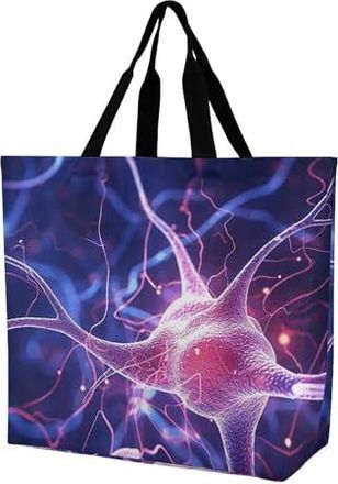 Generic Cellule Nerveuse Bleue Sac A Main Femmes L&eacute;ger Sacs De Courses Grand Sac Fourre-Tout Pour Plage Universit&eacute; Quotidienne