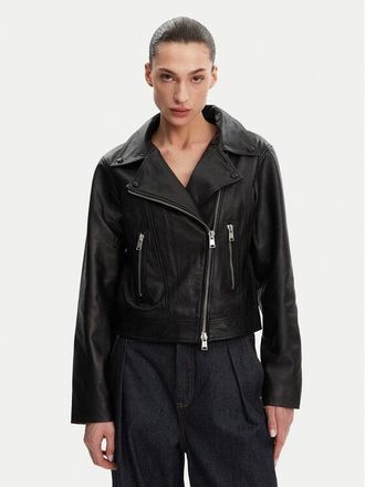 French Connection Lederjacke 7DZI5 Schwarz Regular Fit