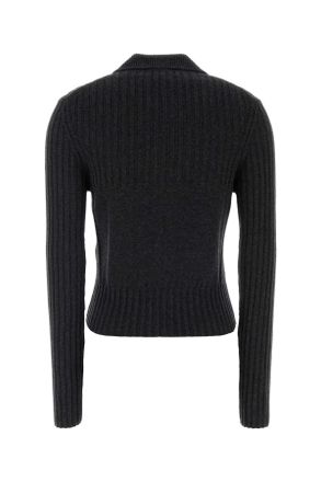 Victoria Beckham Ribbed Wool-Cashmere Cardigan - Gray