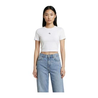 Calvin Klein Jeans Femme, Tops, Beige, Taille: 36 FR T-Shirt Manches Courtes Col Rond