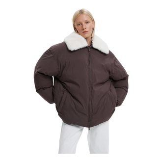 Estro & Luminara Femme, Vestes, Brun, Taille: 42 FR Blouson aviateur marron foncé avec col en fourrure