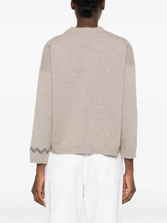 PANICALE Zigzag Motif and Bead-Embellished Sweater - Beige