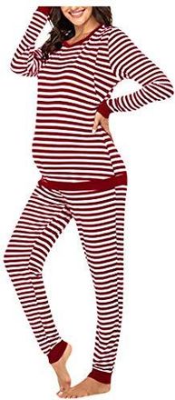 Generic TDEOK Ensemble t-shirt dallaitement manches longues pyjama de grossesse haut + pantalon de costume rayé pour femme Ensemble de maternité & costume pei