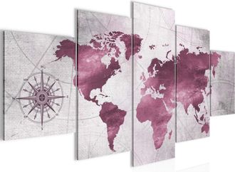 Runa Art Bilder Weltkarte 200 x 100 cm 5 Teilig XXL Wanddekoration Design Pink 026051b
