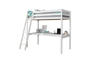 Ticaa Hochbett Felix mit Schreibtisch Kiefer massiv Wei&szlig;