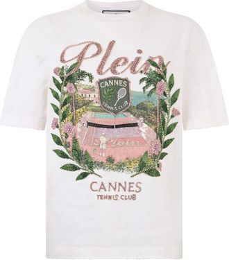 Philipp Plein Femme, Tops, Blanc, Taille: 36 FR T-Shirt Coupe D&eacute;lav&eacute;e Cannes Tennis Club