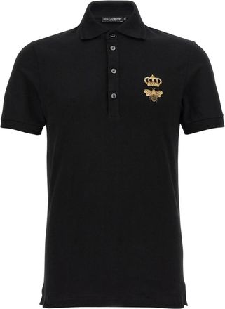 Dolce & Gabbana Polo-Shirt aus Baumwoll-Piqu&eacute; mit Stickerei - - Tops - Herren - Schwarzk - S