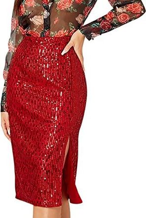 Generic Jupe Paillette Femme Jupes Sequin Jupe Paillettes Unicolore pour Femme Taille Haute et Slim Fit pour Look D&eacute;contract&eacute;