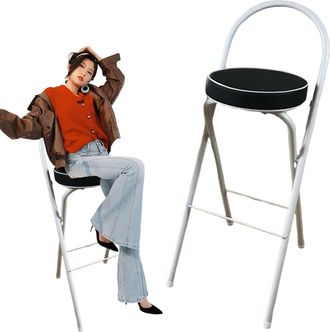 Generic Fr&uuml;hst&uuml;cks Tresenhocker Klappstuhl mit R&uuml;ckenlehne und Fu&szlig;st&uuml;tze, PU-gepolsterter, Zusammenklappbarer K&uuml;chenhocker(70cm/28in)