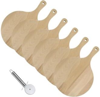 Fackelmann Fackelmann 9924450 Set mit 6 Pizzabl&auml;ttern und Pizzaschneider aus Edelstahl, ovaler Griff, Holzbrett, Schneidebrett, Pizzaschneider aus Edelstahl, Piz