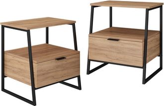 Vicco Nachttisch Lunor, Goldkraft Eiche/Schwarz, 2er Set