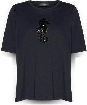 Elena Miro Femme, Tops, Bleu, Taille: 40 FR T-shirt en coton avec sequins