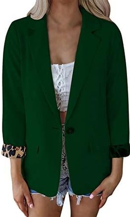 Generic Vestes pour femmes, couleur unie, coupe ajust&eacute;e, un bouton, manches moyennes, veste de costume de loisirs 2026, Vert, XXL