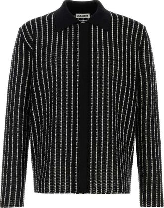 Jil Sander Homme, Pulls, Noir, Taille: XL Cardigan crochet brod&eacute;