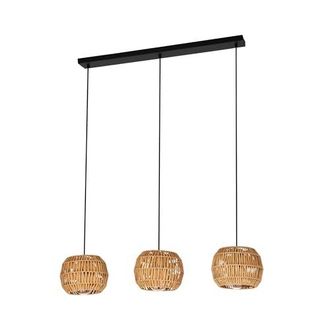 Eglo Suspension luminaire Sheldon, plafonnier suspendu pour salle &agrave; manger &agrave; 3 lampes, lustre boh&egrave;me, abat-jour en raphia papier, douille E27, 91 cm