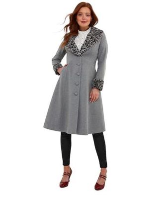Joe Browns Long manteau long avec bordure en fausse fourrure pour femme Imprimé animal, gris, 36