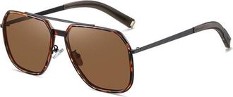 Generic Lunettes De Soleil Polaris&eacute;es &Agrave; Grande Monture For Hommes, Lunettes De Soleil En M&eacute;tal For La Conduite En Plein Air(Brown)