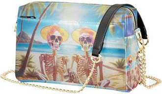Mnsruu Sacs à bandoulière pour femme, squelette sur la plage, crâne, palmier, sac à main en cuir