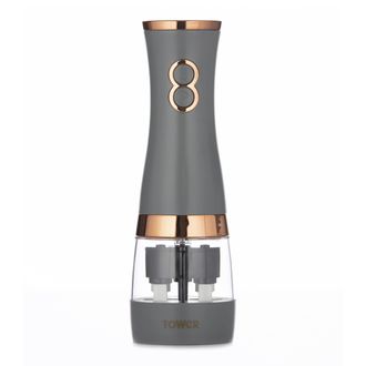 Tower Tower Elektrische Salz- und Pfefferm&uuml;hlen, batteriebetrieben, mit verstellbaren Keramikmahlwerken, Grau und Ros&eacute;gold T847004GRY