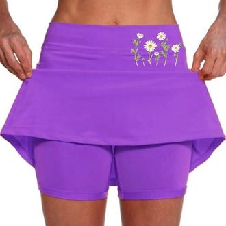 Generic Jupe-short de yoga &eacute;lastique pour femme, couleur unie, short de tennis athl&eacute;tique, l&eacute;ger, contr&ocirc;le du ventre, jupes &agrave; imprim&eacute; floral, violet, XXL