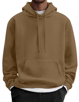 Coofandy Hoodie Herren Kapuzenpullover Fleece Kapuzenpulli Baumwolle Sweatshirt mit Kapuze Basic Winter Hoodies für Männer Hellbraun XXL
