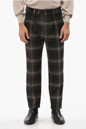 Fendi Single-Pleated Wool Checked Pants size 46