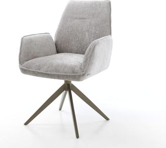 DELIFE Drehstuhl Zoa-Flex Chenille Silbergrau Kreuzgestell breit Effektfinish Titan 360° drehbar Taschenfederkern, Esszimmerstühle