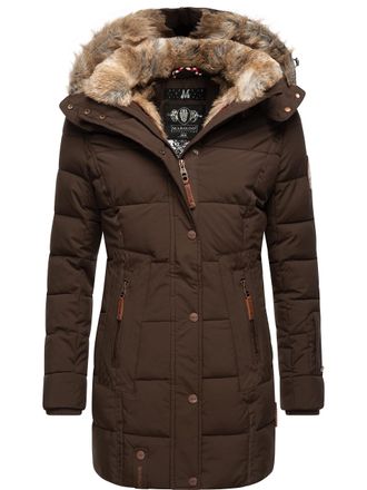 Marikoo Damen Warmer Winter Steppmantel mit Kapuze Lieblings Jacke Dark Brown Gr. XS