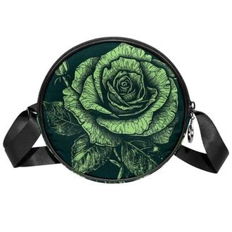 Generic Sac &agrave; bandouli&egrave;re Circle pour femme, petit sac &agrave; bandouli&egrave;re vert et noir, avec fermeture &eacute;clair, bretelles r&eacute;glables, sac &agrave; main rond d&eacute;contract&eacute; pou