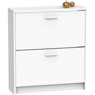 PEGANE Pegane - Commode Meuble &agrave; chaussures 2 portes coloris blanc - Hauteur 82 x Longueur 74 x Profondeur 25 cm