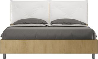 ITYhome Letto Matrimoniale Contenitore 160x200 Quercia Cuscini Similpelle Bianco Egos Appia