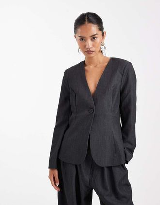 Vero Moda Schlichter, eleganter Blazer ohne Kragen in Dunkelgrau meliert, Kombiteil