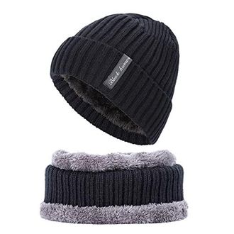 Generic Cocila Hiver Chaud Femmes éPaissir Deux PièCes Casquette Et Hommes éCharpe Coupe-Vent Chapeau Chapeaux BéRet Noir Fille (Black One Size) Chapeau pour 
