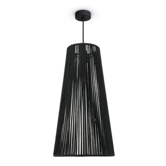 Paco Home LED Pendelleuchte Wohnzimmer Pendellampe Hängeleuchte Esszimmer Küche Deko Vintage Korboptik Boho Natur E27, Lampenart:Pendelleuchte, Farbe:Schwarz 7