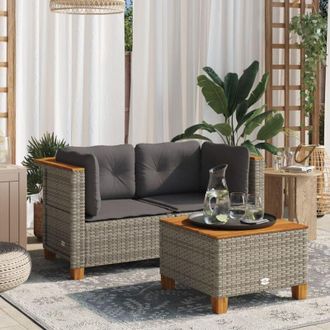 vidaXL Garten-Ecksofas mit Kissen 2 Stk. Grau Poly Rattan - Vidaxl