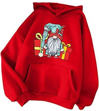 Generic Sweat &agrave; capuche de No&euml;l &agrave; manches longues avec poche et col rond pour femme, Rouge, XXL