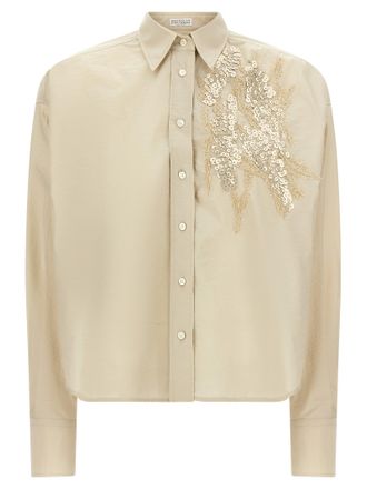 Brunello Cucinelli Sequin-Embroidered Cotton Blouse - Beige