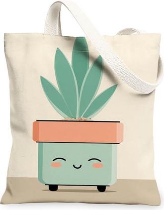 Generic Sacs fourre-tout en toile avec motif de plantes mignonnes, sacs de courses r&eacute;utilisables, sacs de courses modernes, l&eacute;gers et lavables avec bandouli&egrave;r